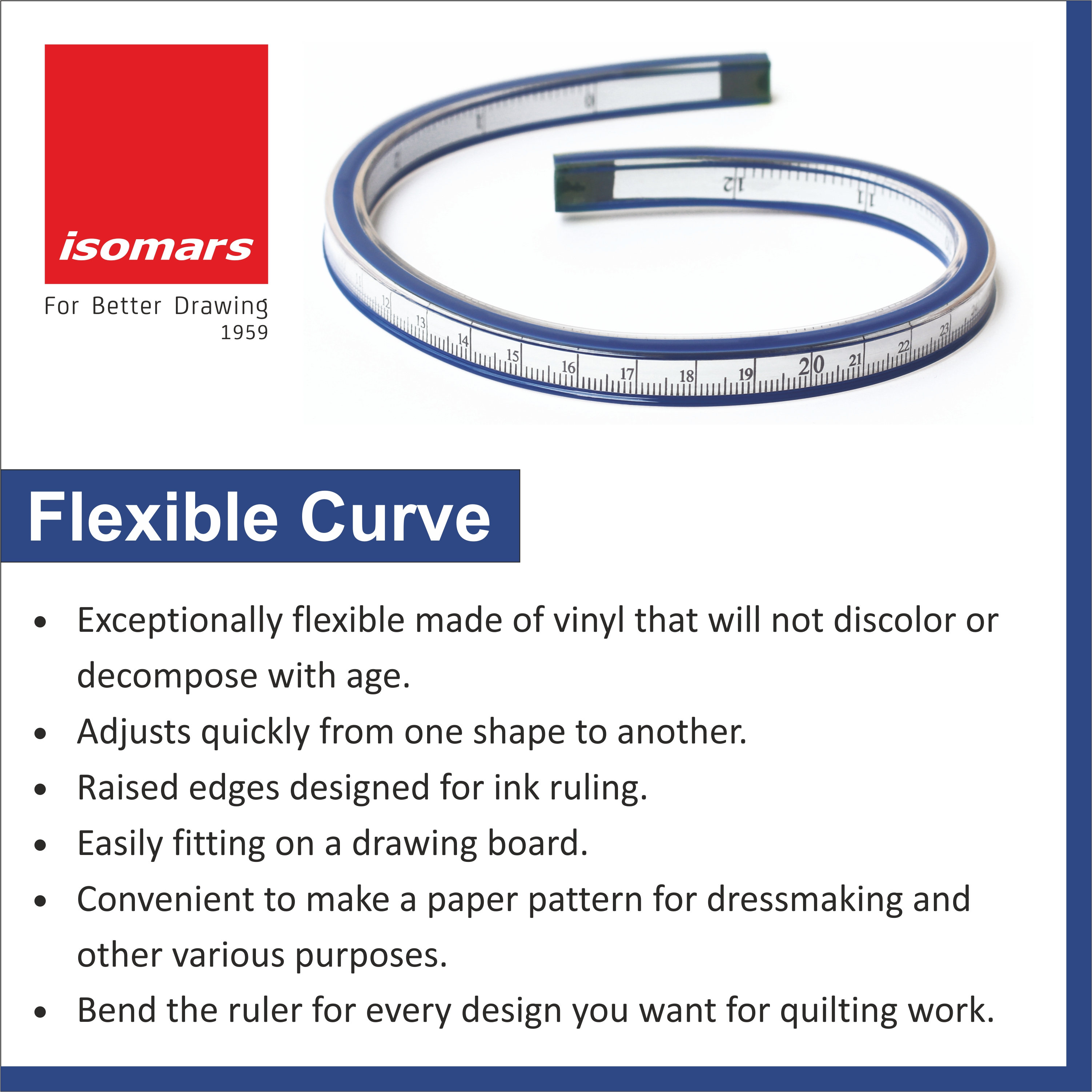Flexible Curve with Marking and inking edge Isomars 45cm · Stationery