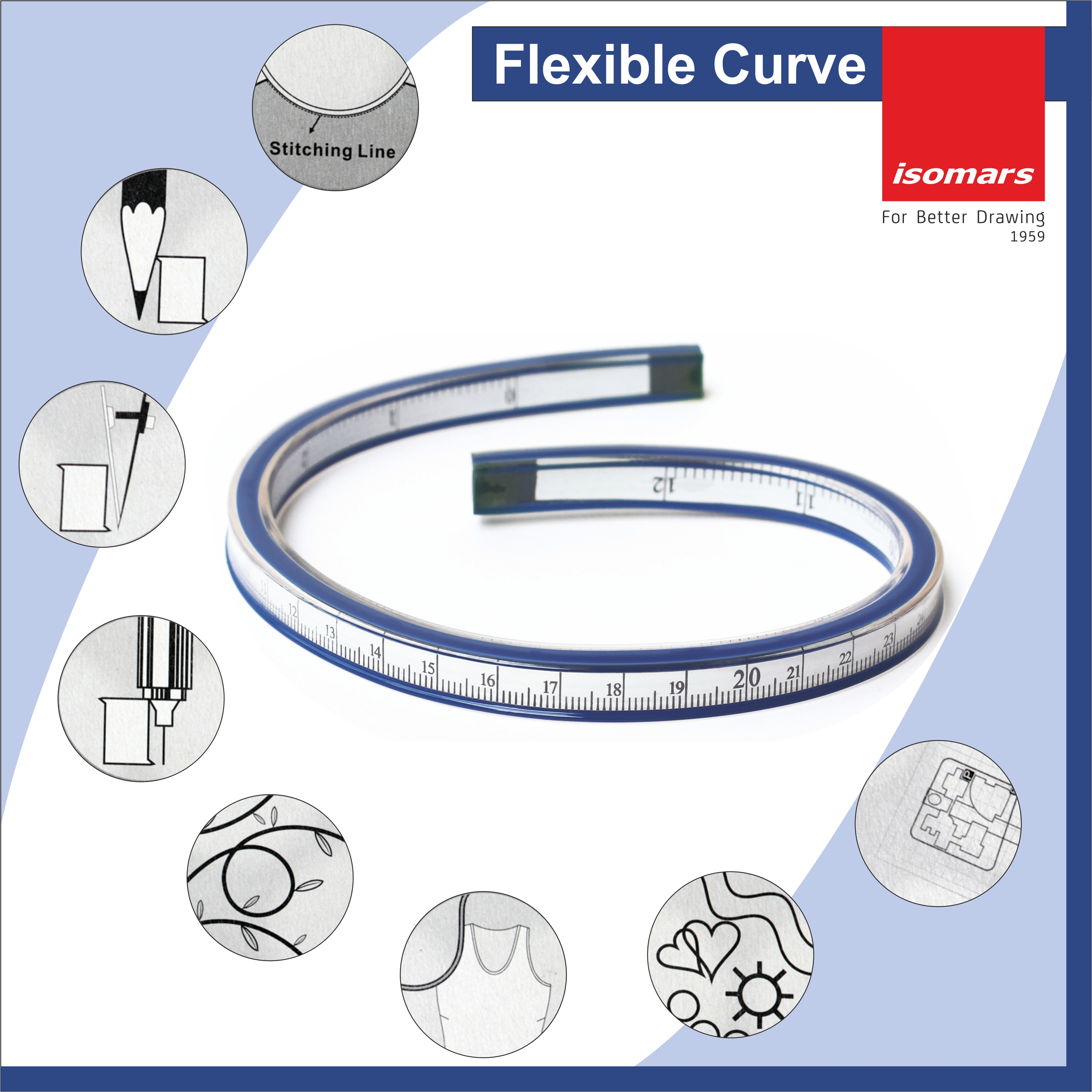 Flexible Curve with Marking and inking edge Isomars 45cm · Stationery